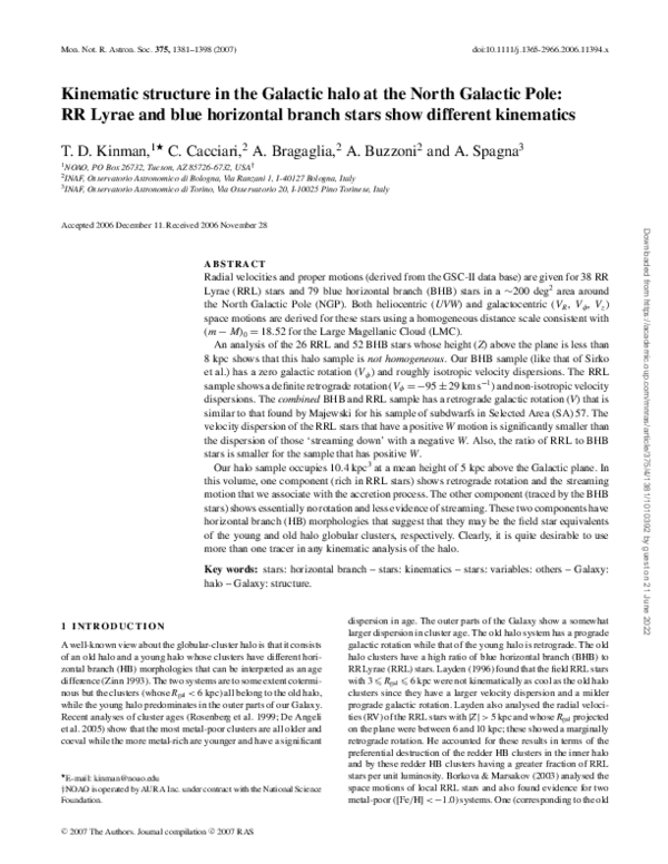 (PDF) Kinematic structure in the Galactic halo at the North Galactic ...