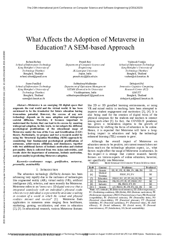 (PDF) What Affects the Adoption of Metaverse in Education? A SEM-based ...