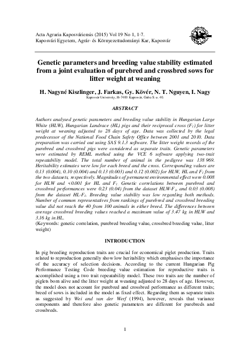 (PDF) Genetic parameters and breeding value stability estimated from a joint evaluation of ...