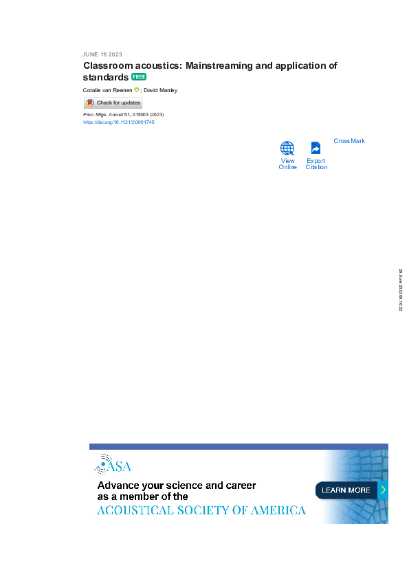 (PDF) Classroom acoustics: Mainstreaming and application of standards