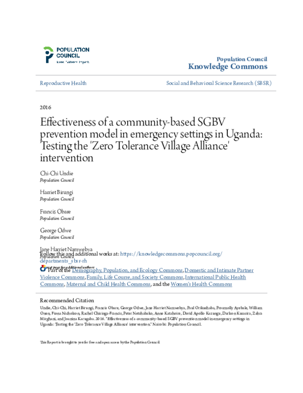 (PDF) Effectiveness of a community-based SGBV prevention model in ...