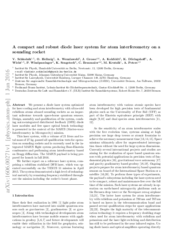 (PDF) A compact and robust diode laser system for atom interferometry on a sounding rocket