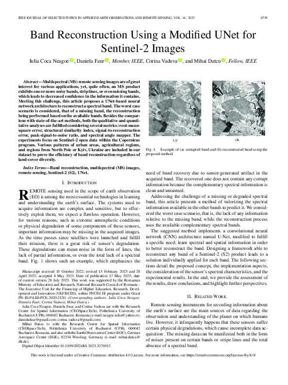 (PDF) Band Reconstruction Using a Modified UNet for Sentinel-2 Images