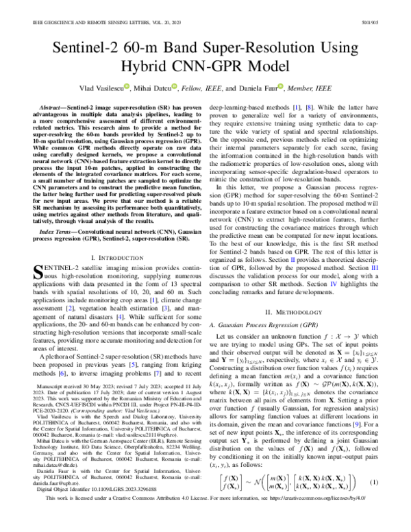 (PDF) Sentinel-2 60-m Band Super-Resolution Using Hybrid CNN-GPR Model | Daniela Faur - Academia.edu