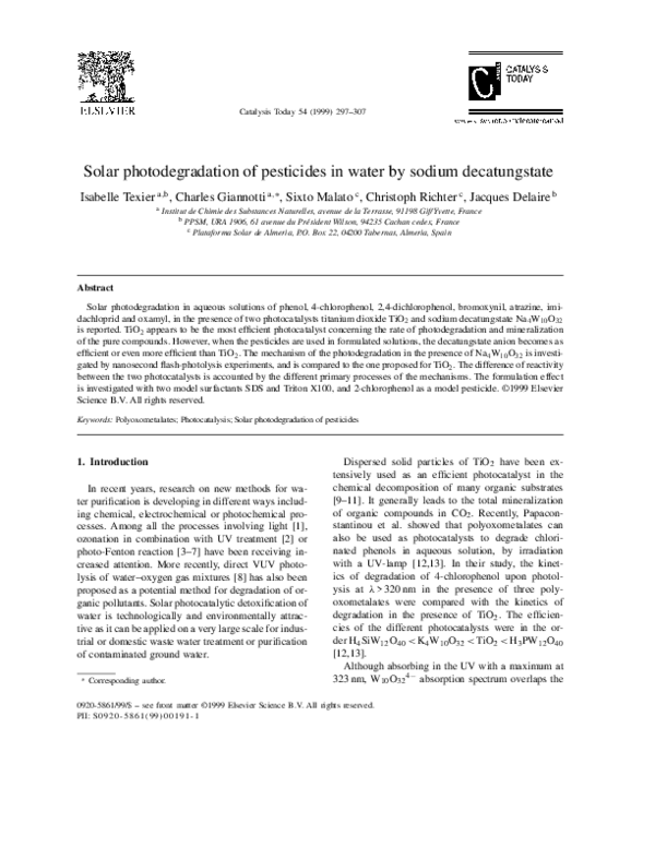(PDF) Solar photodegradation of pesticides in water by sodium decatungstate