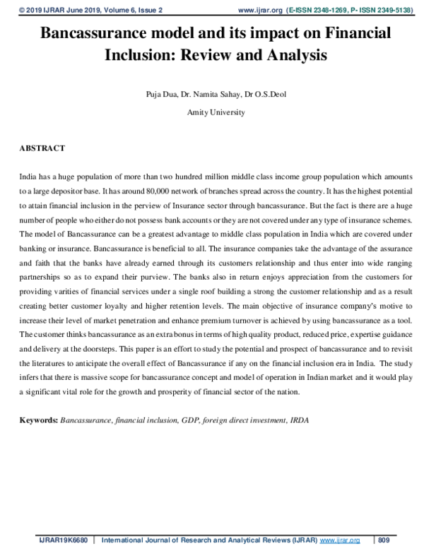 (PDF) Bancassurance model and its impact on Financial Inclusion: Review ...