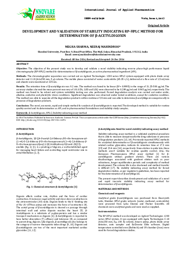 (PDF) DEVELOPMENT AND VALIDATION OF STABILITY INDICATING RP-HPLC METHOD FOR DETERMINATION OF β ...