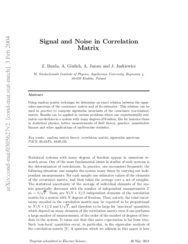 (PDF) Signal and noise in correlation matrix