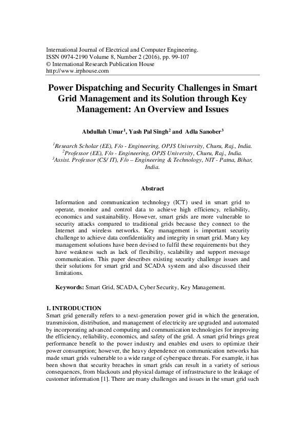 (PDF) Power Dispatching and Security Challenges in Smart Grid Management and its Solution ...