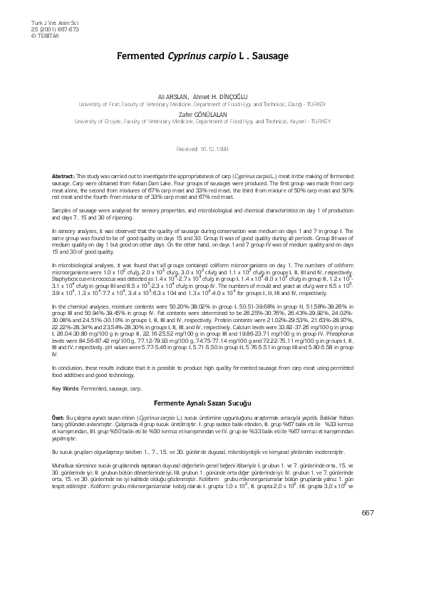 (PDF) Fermented Cyprinus carpio L Sausage