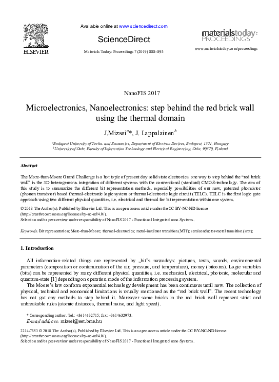 (PDF) Microelectronics, Nanoelectronics: step behind the red brick wall using the thermal domain