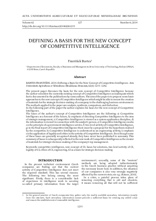 (PDF) Defining a Basis for the New Concept of Competitive Intelligence