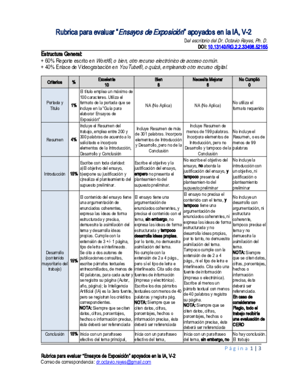 (DOC) Rubrica para evaluar "Ensayos de Exposición", apoyados en la IA, V-2