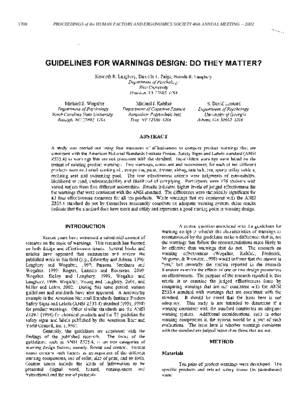 (PDF) Guidelines for Warnings Design: Do They Matter?