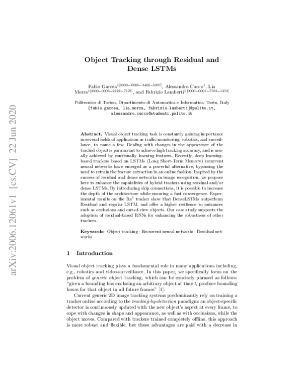 Pdf Object Tracking Through Residual And Dense Lstms Lia Morra