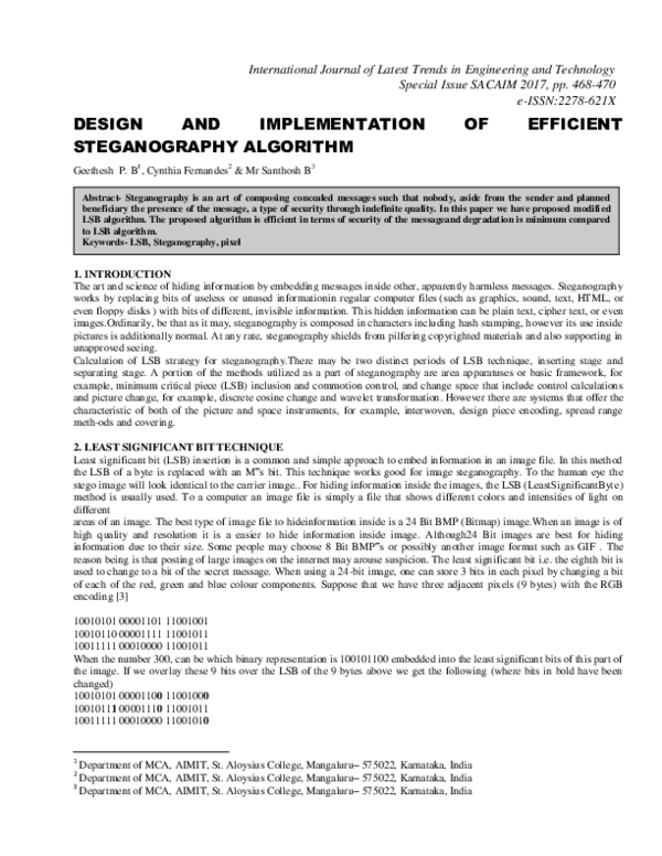 Pdf Design And Implementation Of Efficient Steganography Algorithm