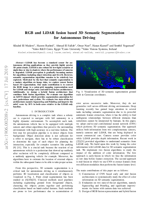 (PDF) RGB and LiDAR fusion based 3D Semantic Segmentation for Autonomous Driving