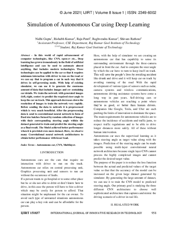 Simulation Of Autonomous Car Using Deep Learning