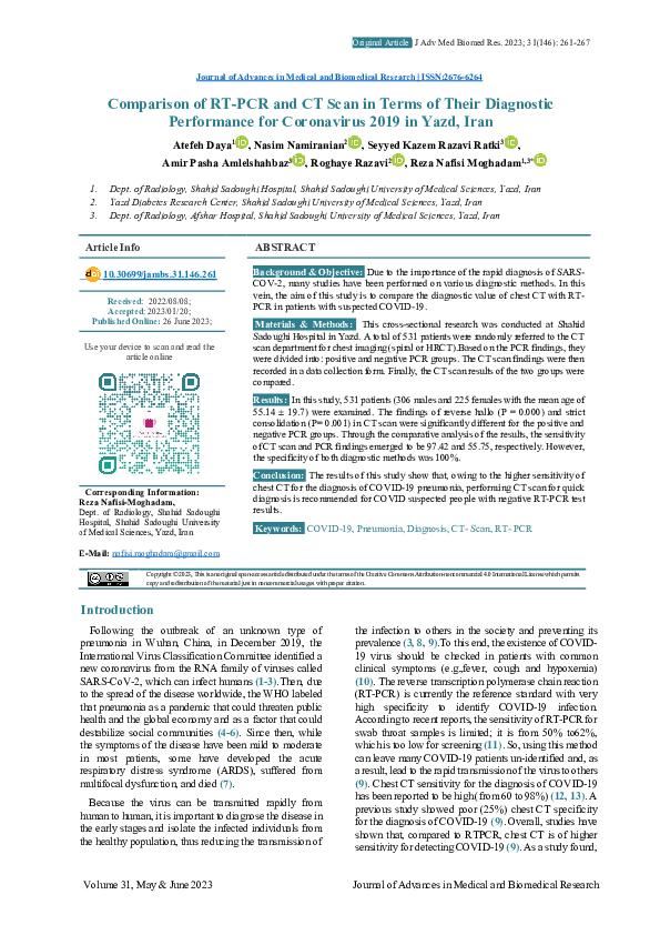 (PDF) Comparison of RT-PCR and CT Scan in Terms of Their Diagnostic ...