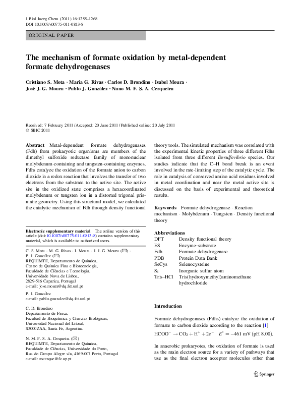 (PDF) The mechanism of formate oxidation by metal-dependent formate ...