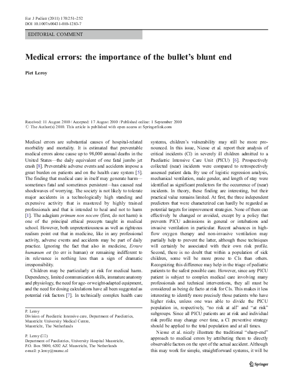 (PDF) Medical errors: the importance of the bullet’s blunt end