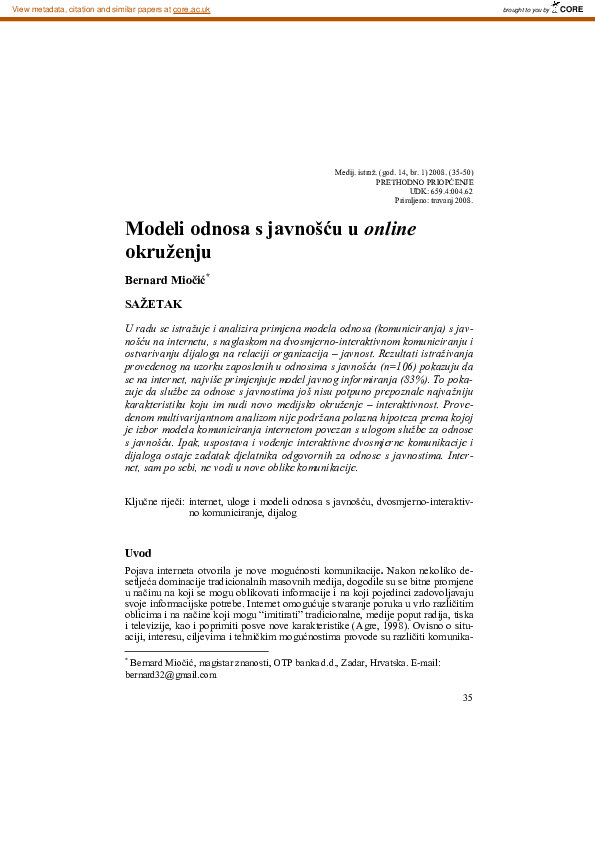 (PDF) PR Models in Online Environment