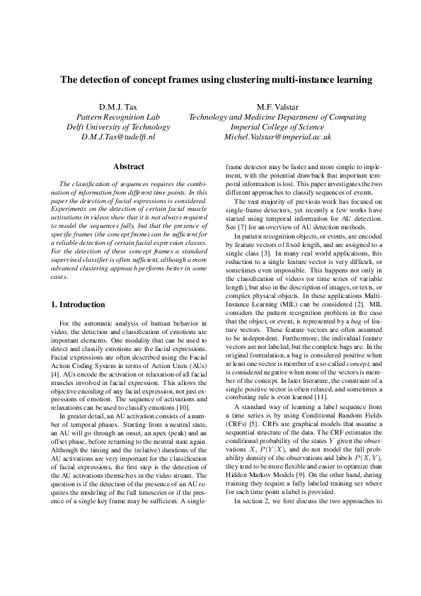 (PDF) The detection of concept frames using clustering multi-instance learning