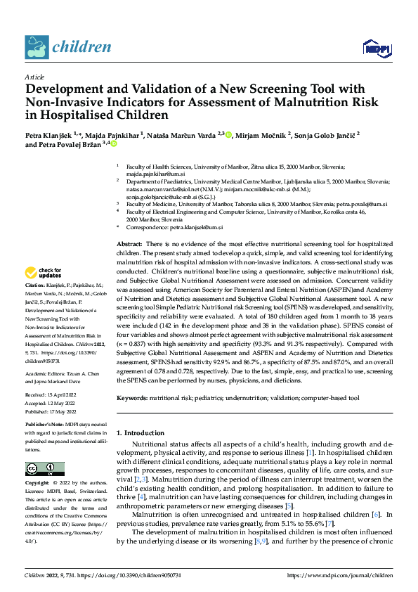 (PDF) Development and Validation of a New Screening Tool with Non-Invasive Indicators for ...