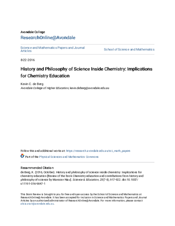 (PDF) History and Philosophy of Science Inside Chemistry: Implications ...