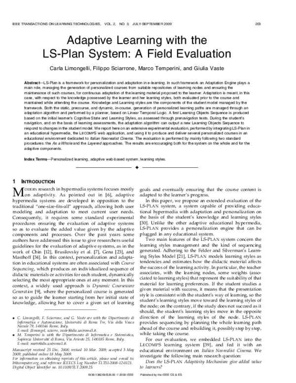 (PDF) Adaptive Learning with the LS-Plan System: A Field Evaluation