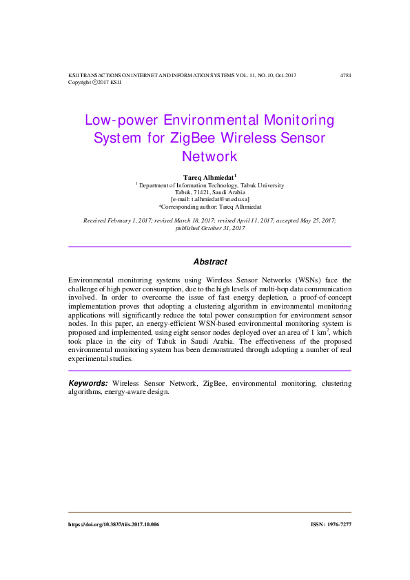 Pdf Low Power Environmental Monitoring System For Zigbee Wireless Sensor Network Tareq 