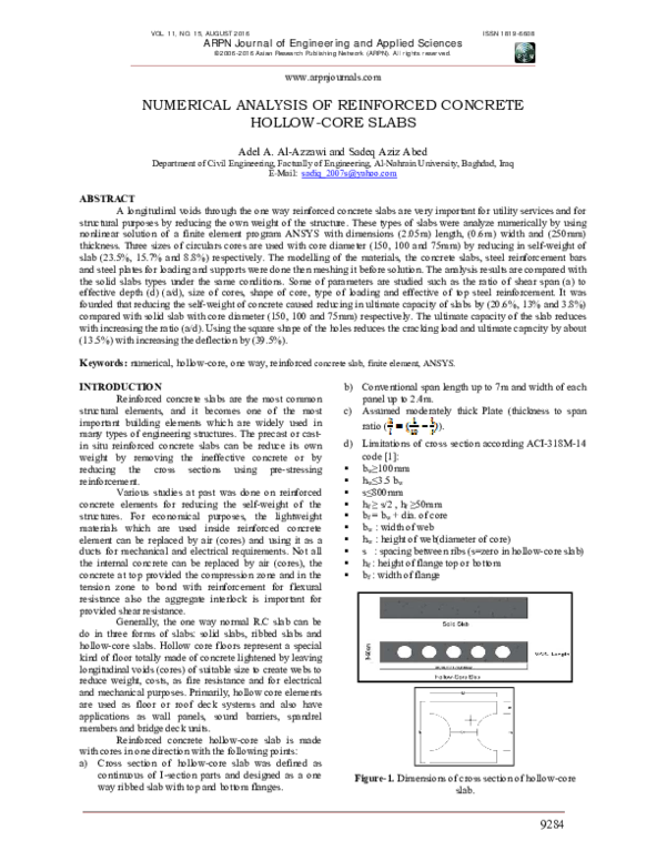 Pdf Numerical Analysis Of Reinforced Concrete Hollow Core Slabs