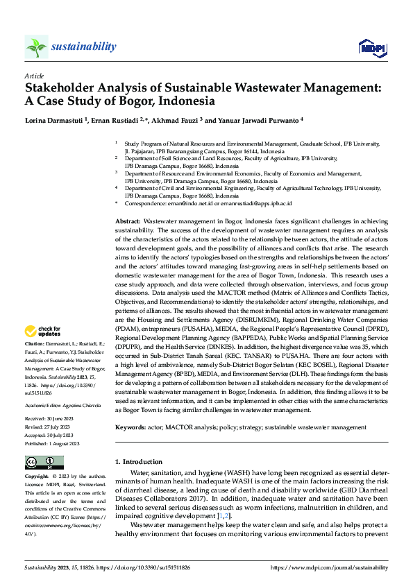 (PDF) Stakeholder Analysis of Sustainable Wastewater Management: A Case ...