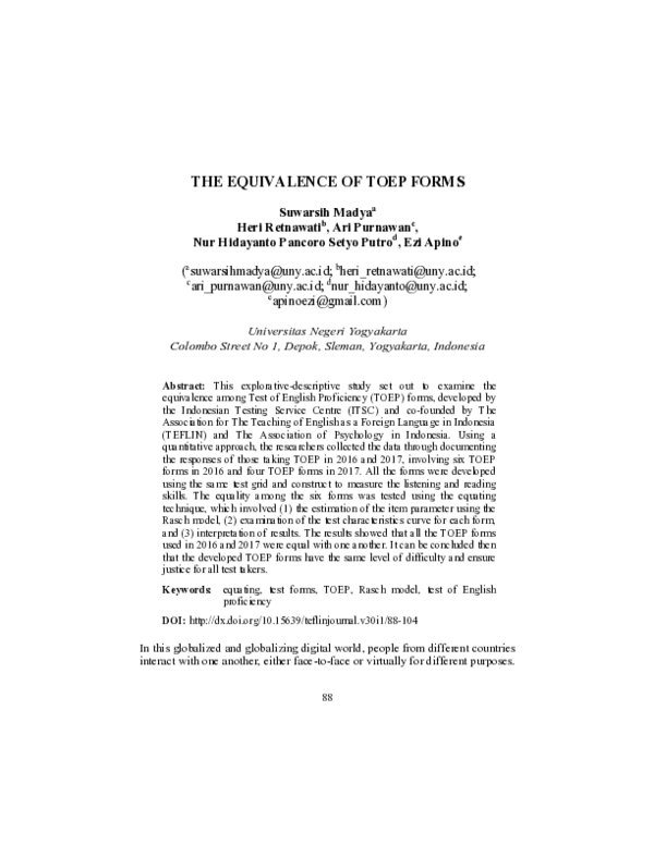 (PDF) The Equivalence of Toep Forms | Suwarsih Madya - Academia.edu