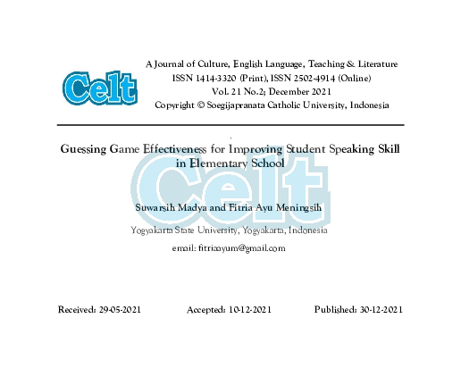 (PDF) Guessing Game Effectiveness for Improving Student Speaking Skill ...