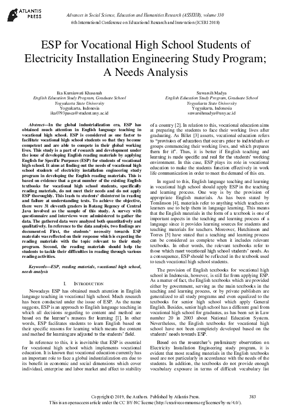 (PDF) ESP for Vocational High School Students of Electricity ...