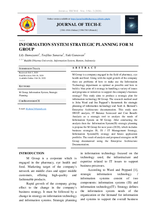 (PDF) Information System Strategic Planning for M Group