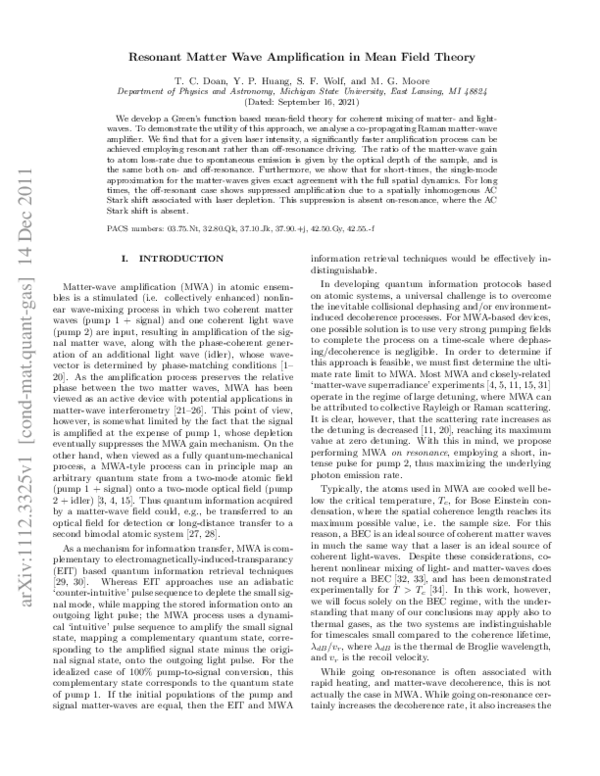 (PDF) Resonant Matter Wave Amplification in Mean Field Theory