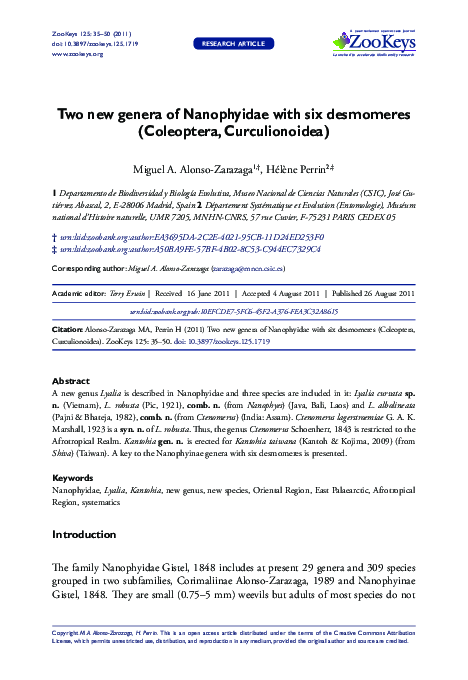(PDF) Two new genera of Nanophyidae with six desmomeres (Coleoptera ...