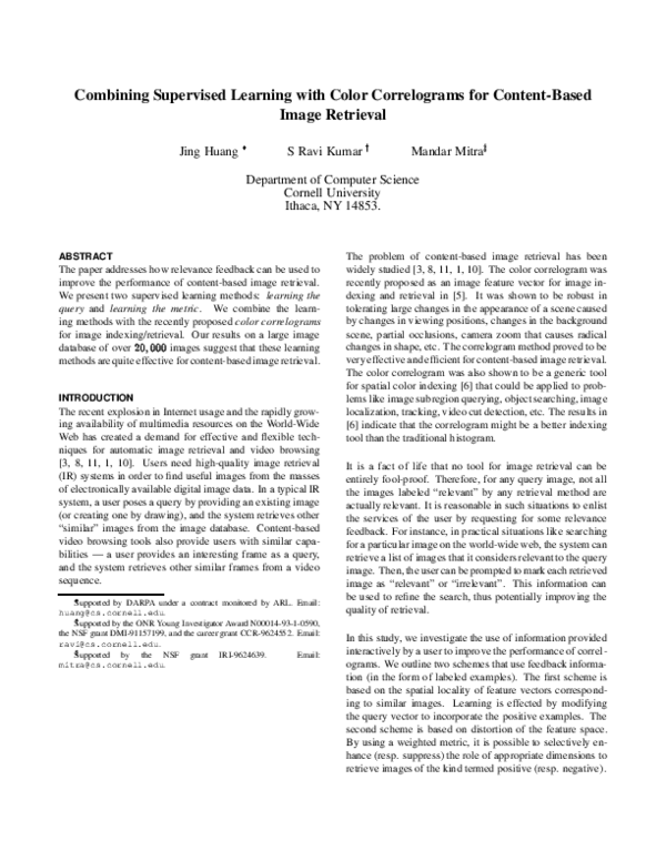 (PDF) Combining supervised learning with color correlograms for content ...