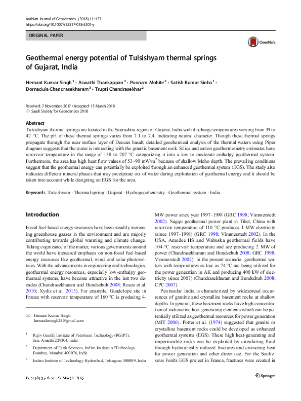(PDF) Geothermal energy potential of Tulsishyam thermal springs of ...