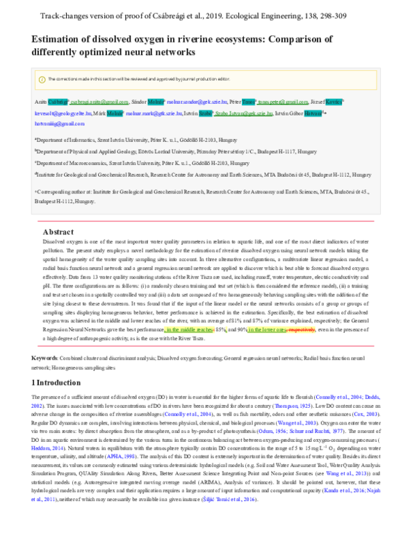 (PDF) Estimation of dissolved oxygen in riverine ecosystems: Comparison of differently optimized ...