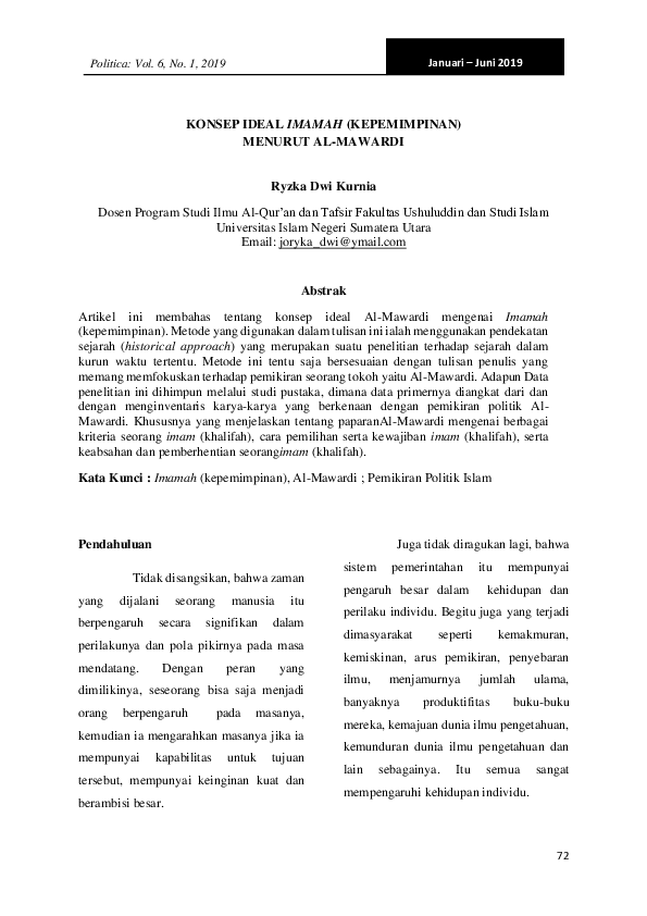 (PDF) Konsep Ideal Imamah (Kepemimpinan) Menurut Al-Mawardi