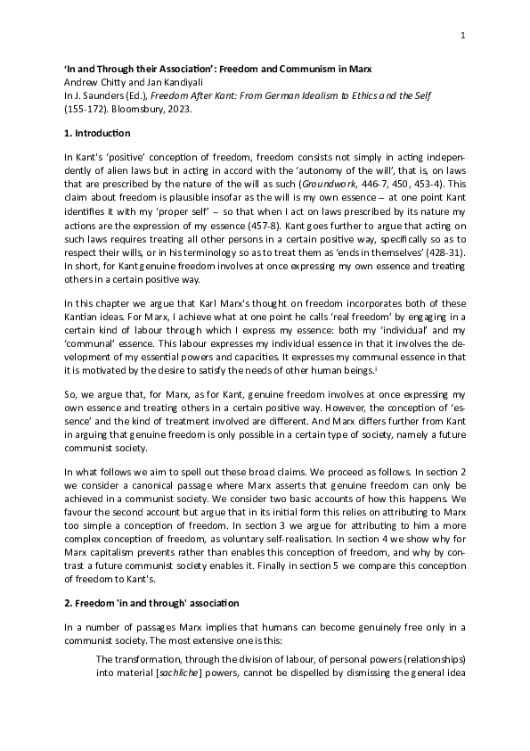 (PDF) In and Through their Association': Freedom and Communism in Marx