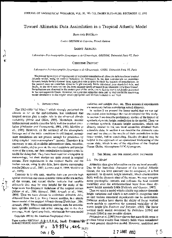 (PDF) Toward altimetric data assimilation in a tropical Atlantic model