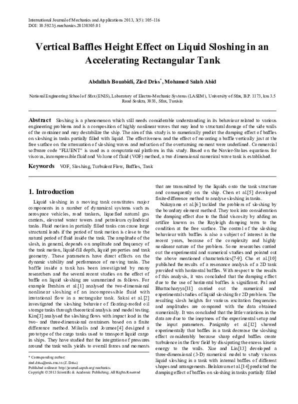 (PDF) Vertical Baffles Height Effect on Liquid Sloshing in an Accelerating Rectangular Tank