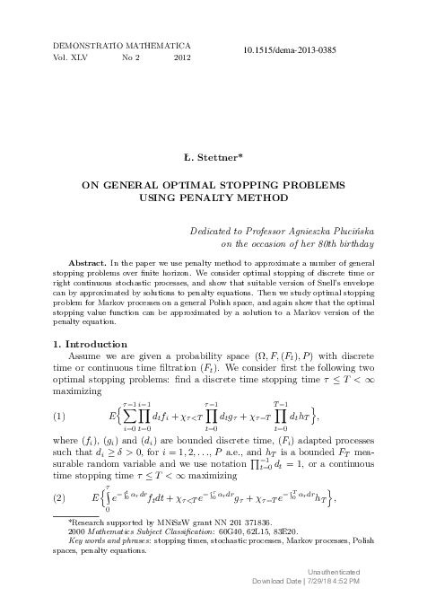 (PDF) On general optimal stopping problems using penalty method