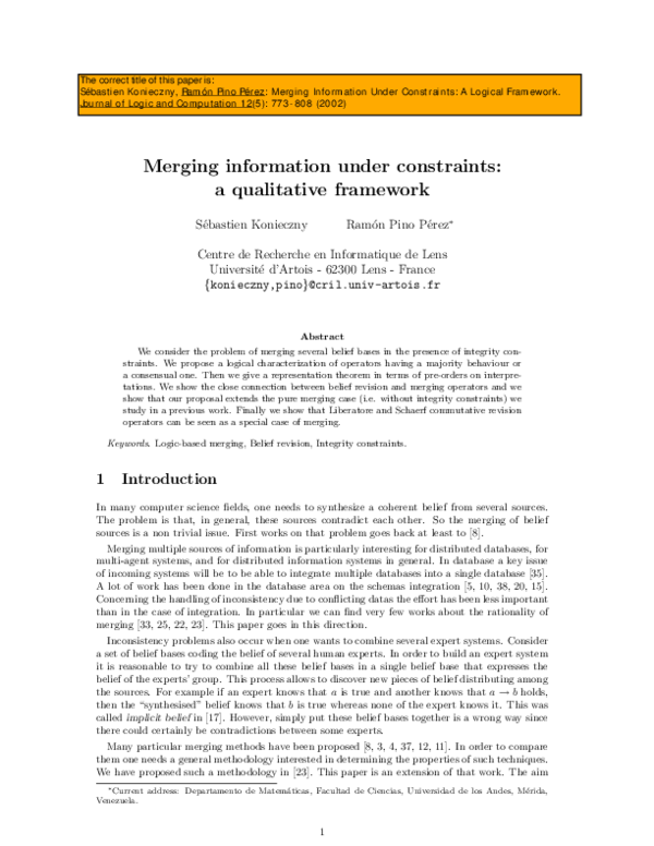 (PDF) Merging information under constraints: a qualitative framework