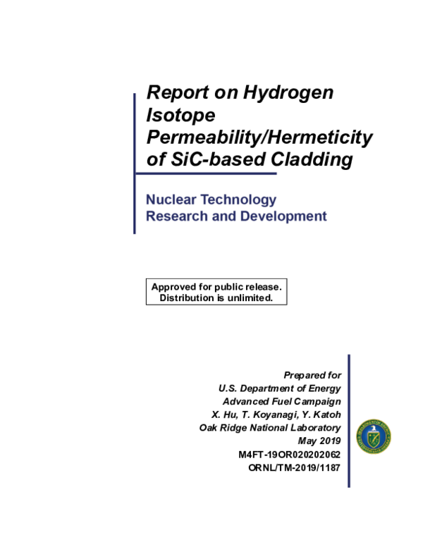 (PDF) Report on Hydrogen Isotope Permeability/Hermeticity of SiC-based Cladding