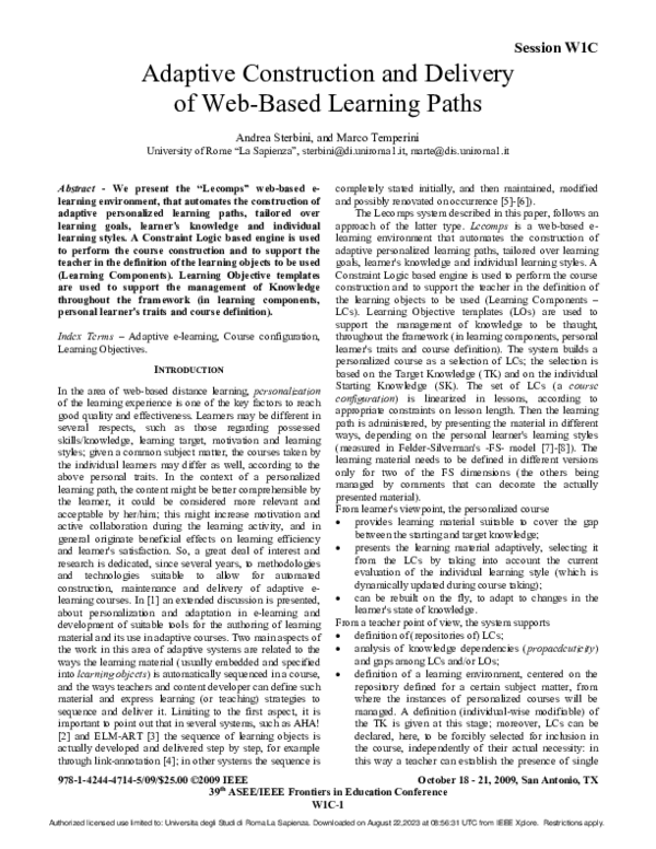 (PDF) Adaptive construction and delivery of web-based learning paths